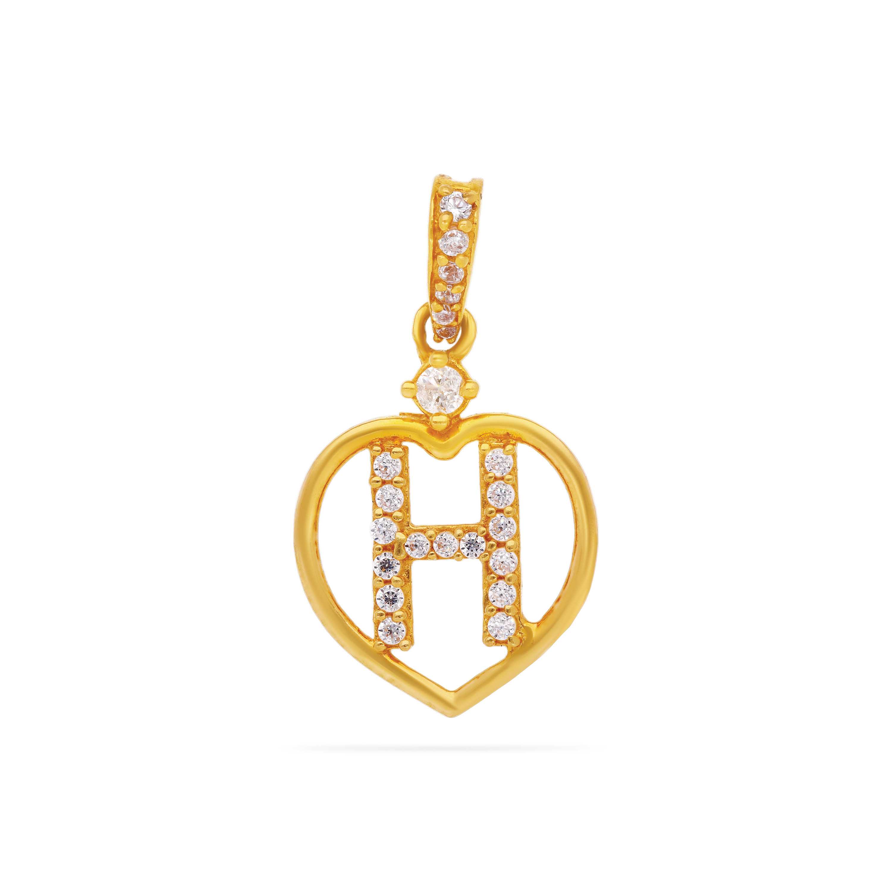 One Of Its Kind Studded Alphabet H In Heart 22KT Gold Locket