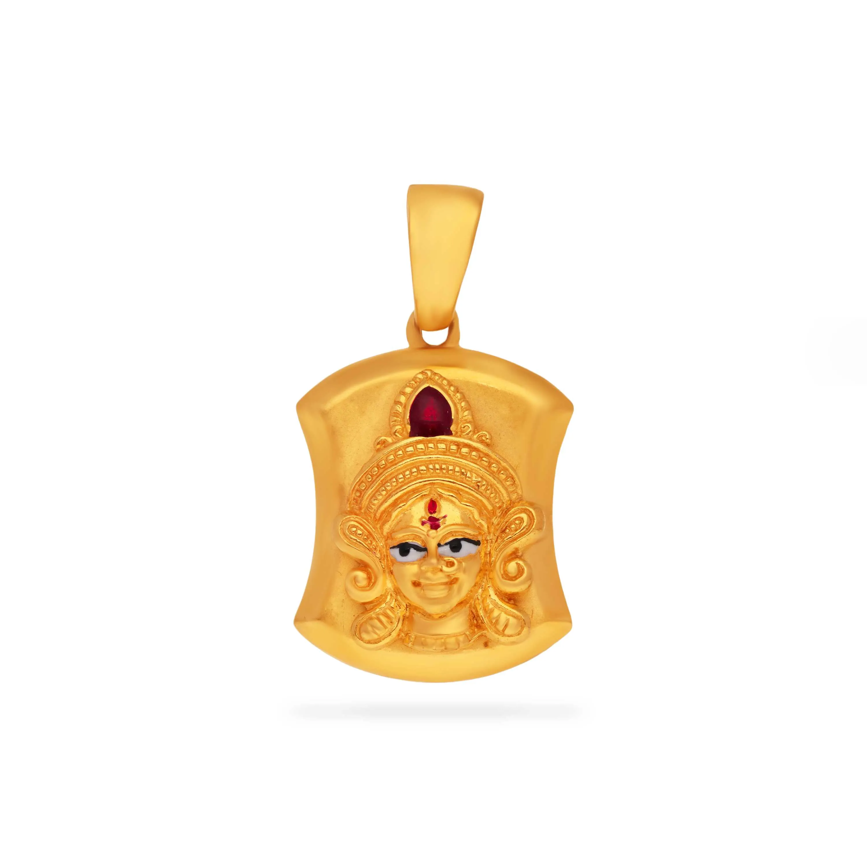 Classic Enamel Worked And Matte Finished 22KT Gold Durga Devi Locket