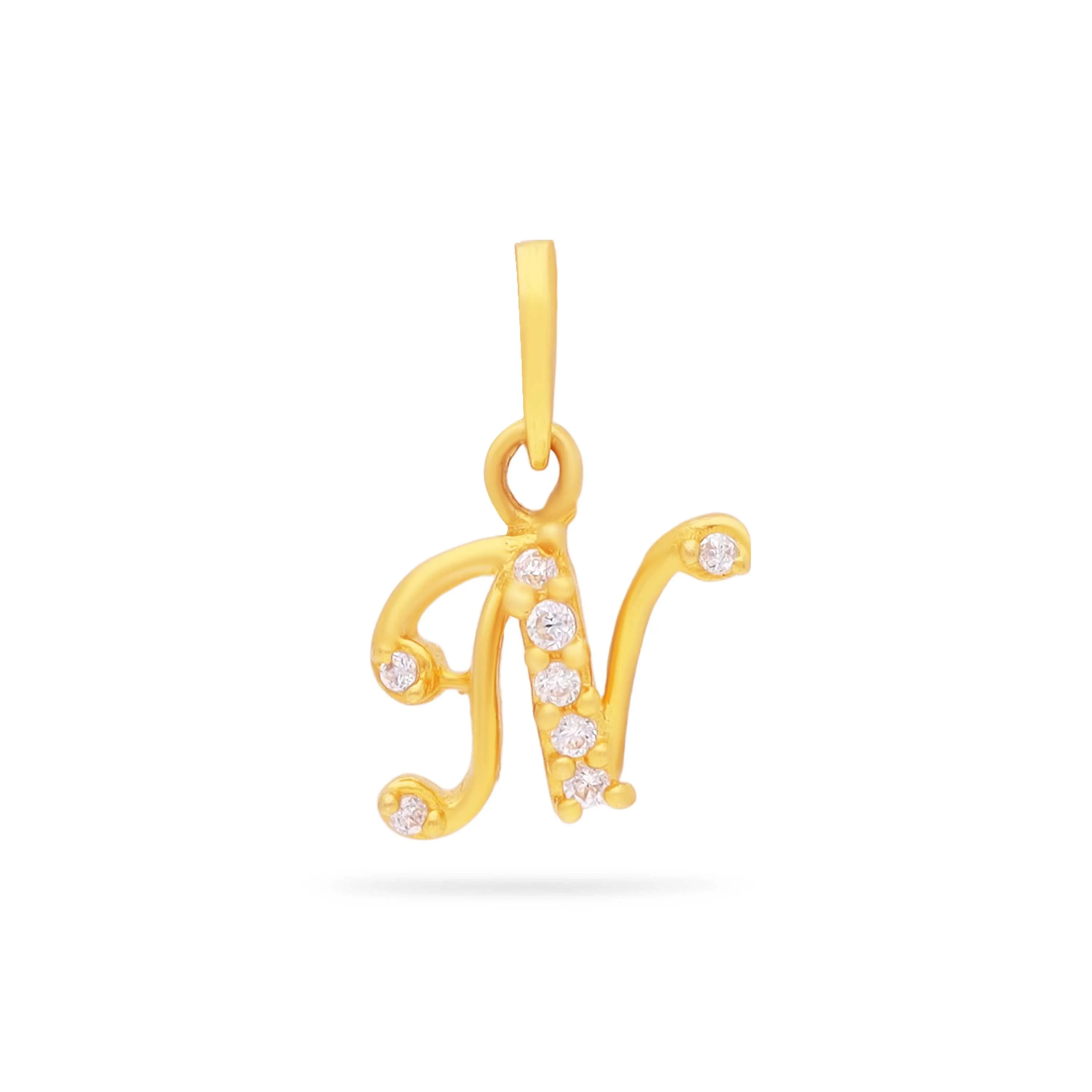 Classic Studded Alphabet N 22KT Gold Locket