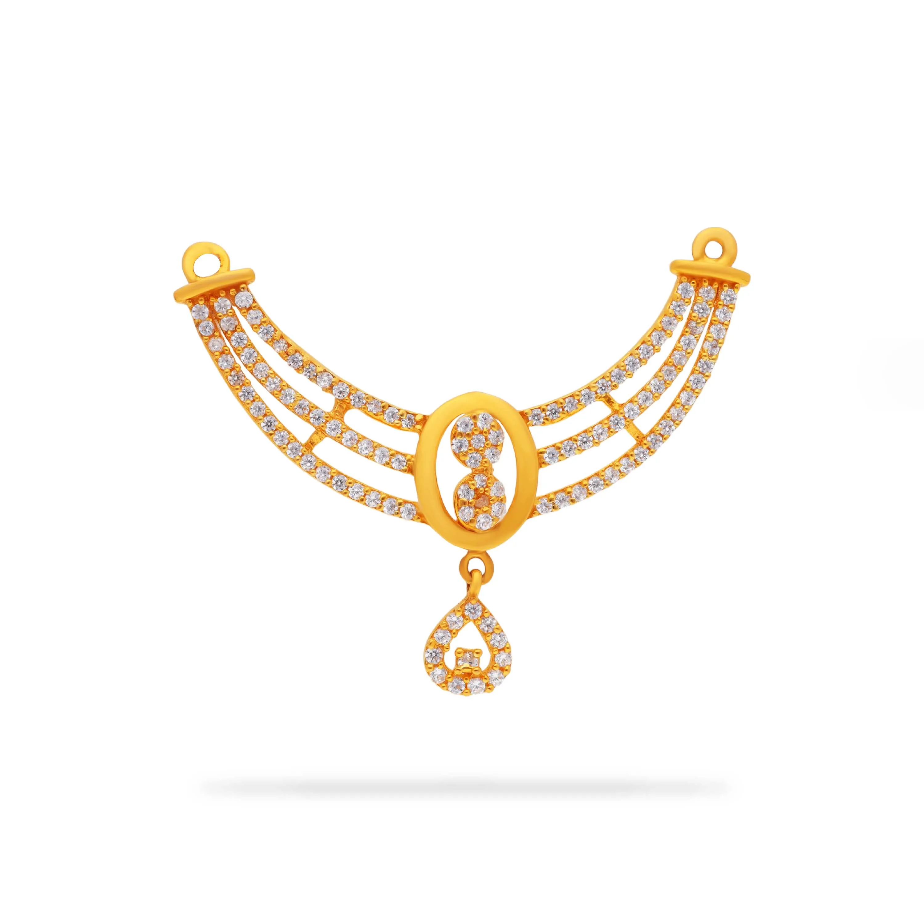 Glamorously Detailed And Studded 22KT Gold Double Hook Pendant