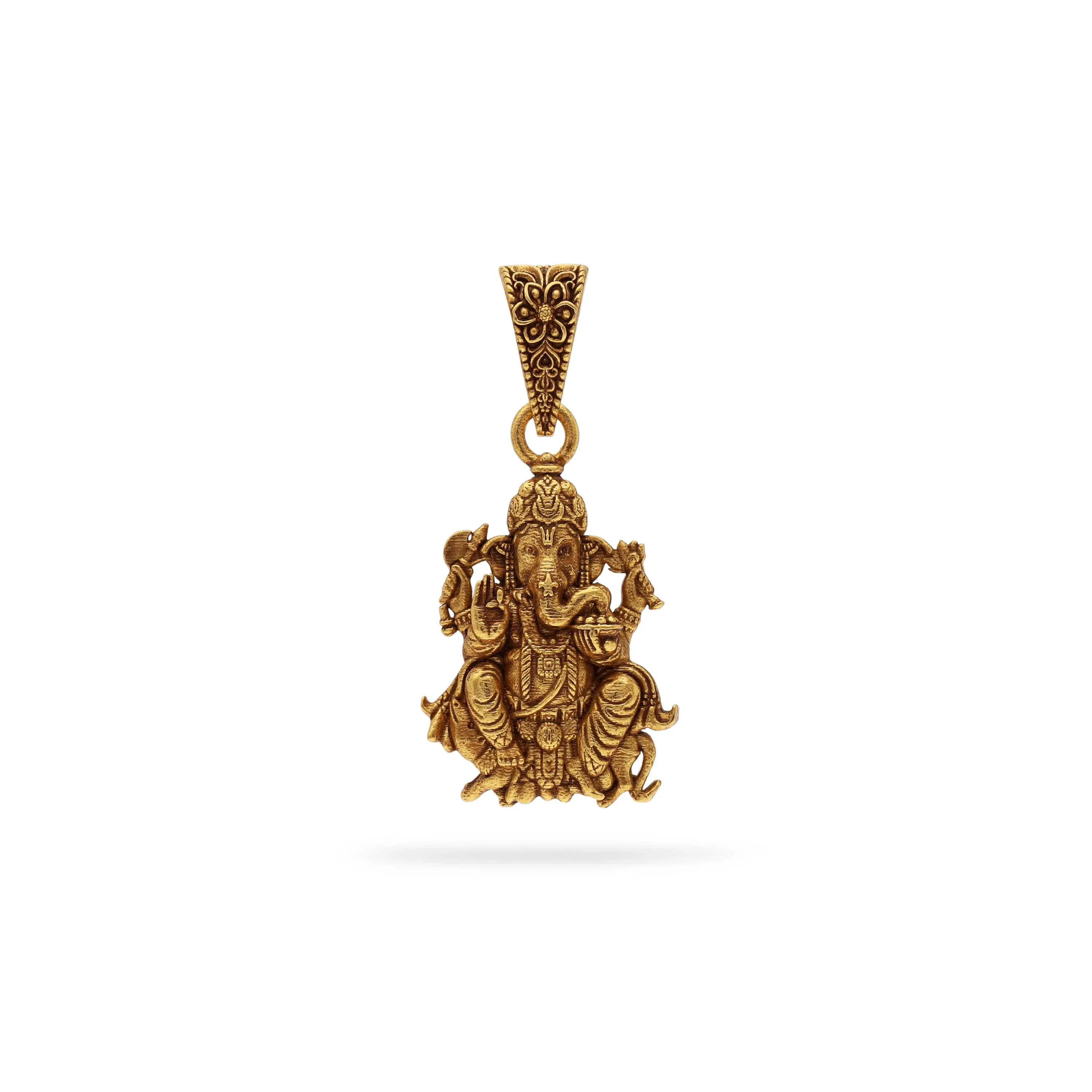 Divinely Detailed And Antique Finished 22KT Gold Ganesha Locket