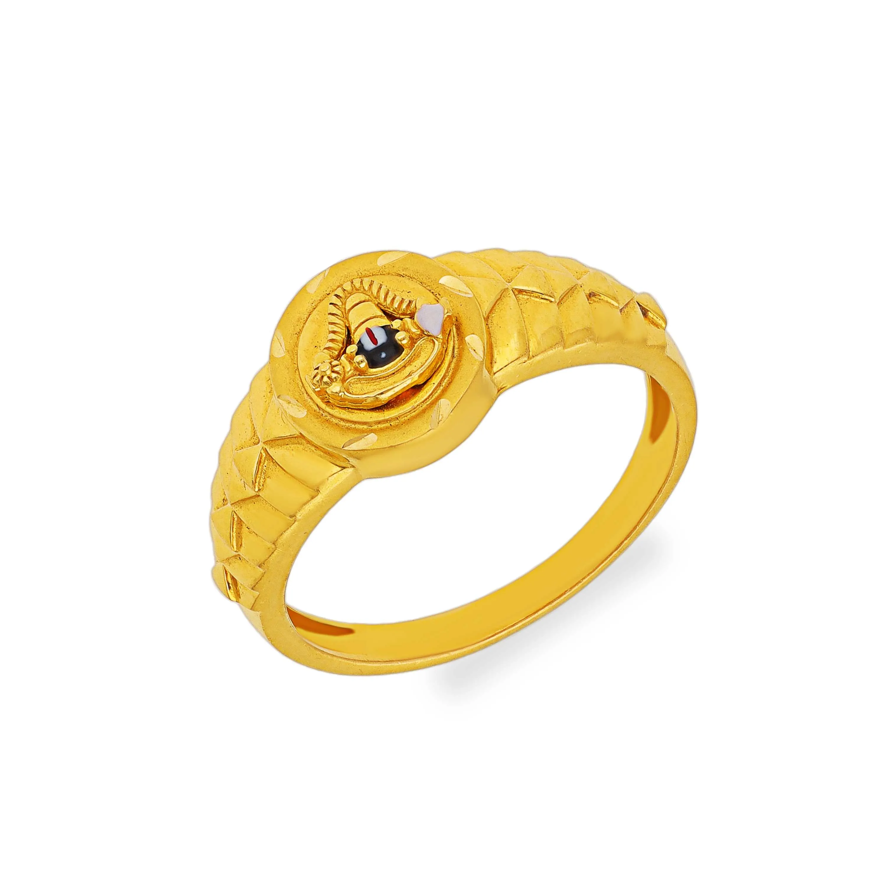 Divinely Detailed And Enamel Worked 22KT Gold Balaji Ring For Men