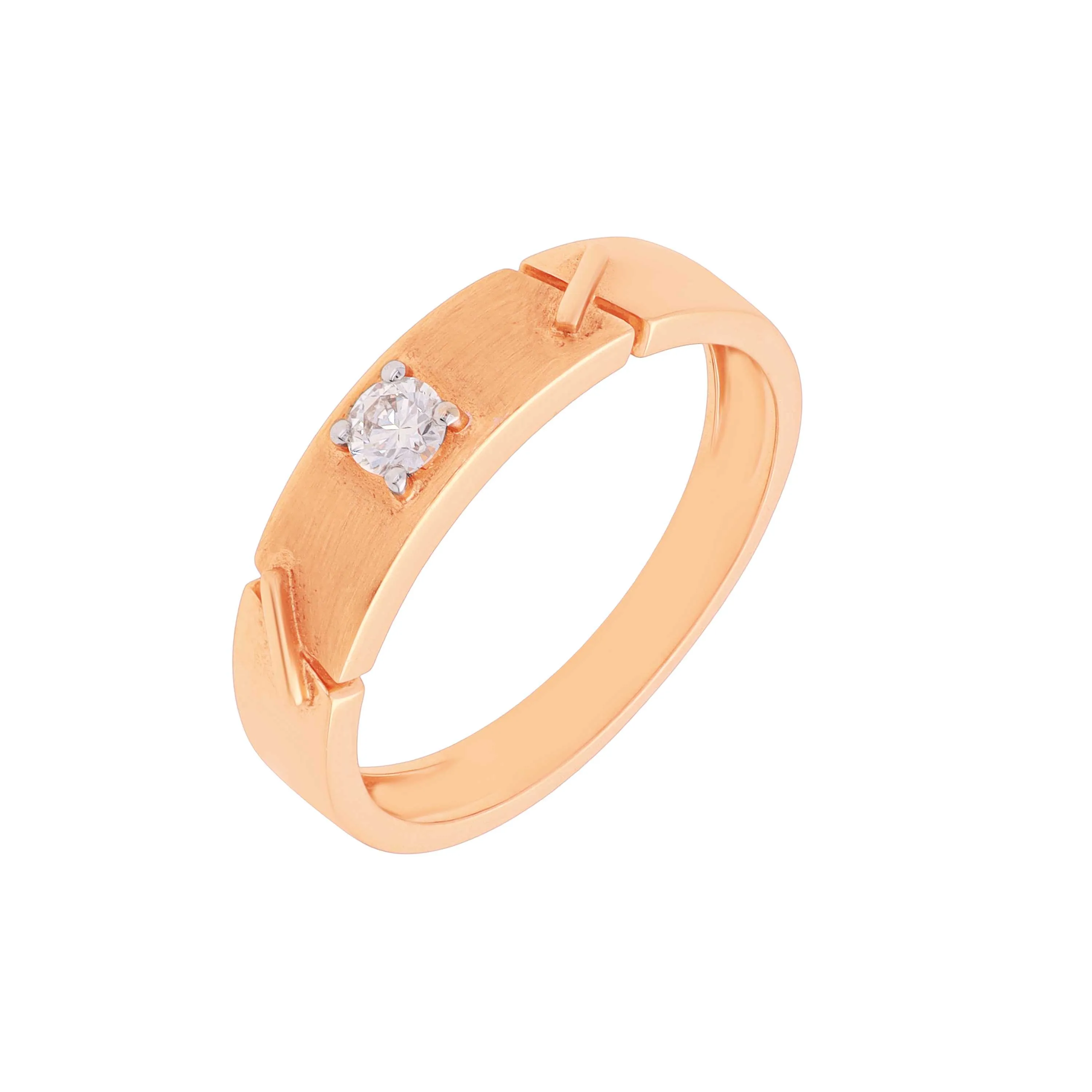 Matte Finished And Diamond Studded 18KT Rose Gold Ring For Men