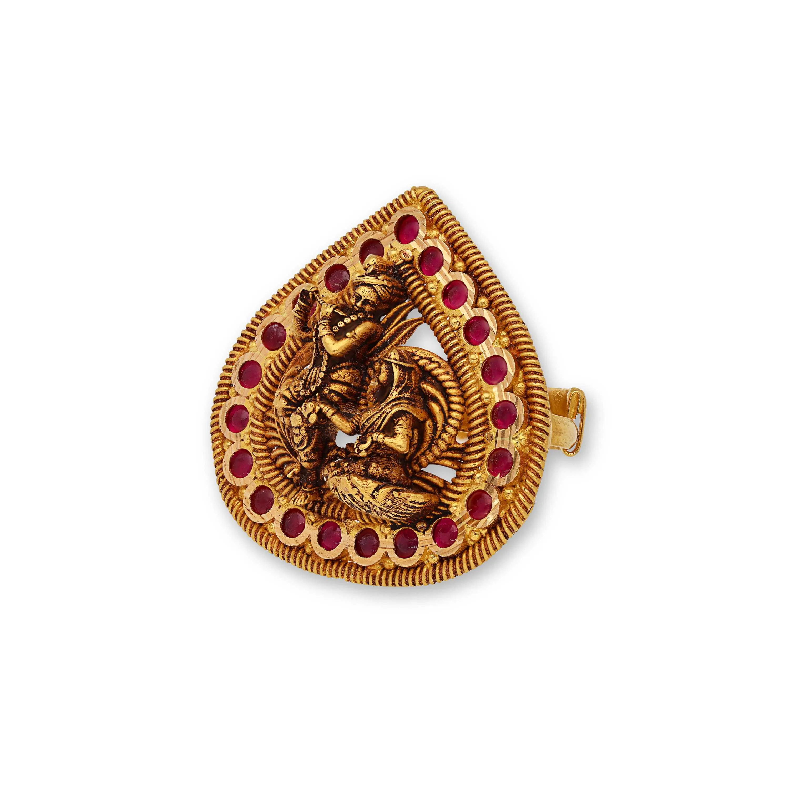 Specially Crafted And Antique Finished 22KT Gold Radha Krishna Ring