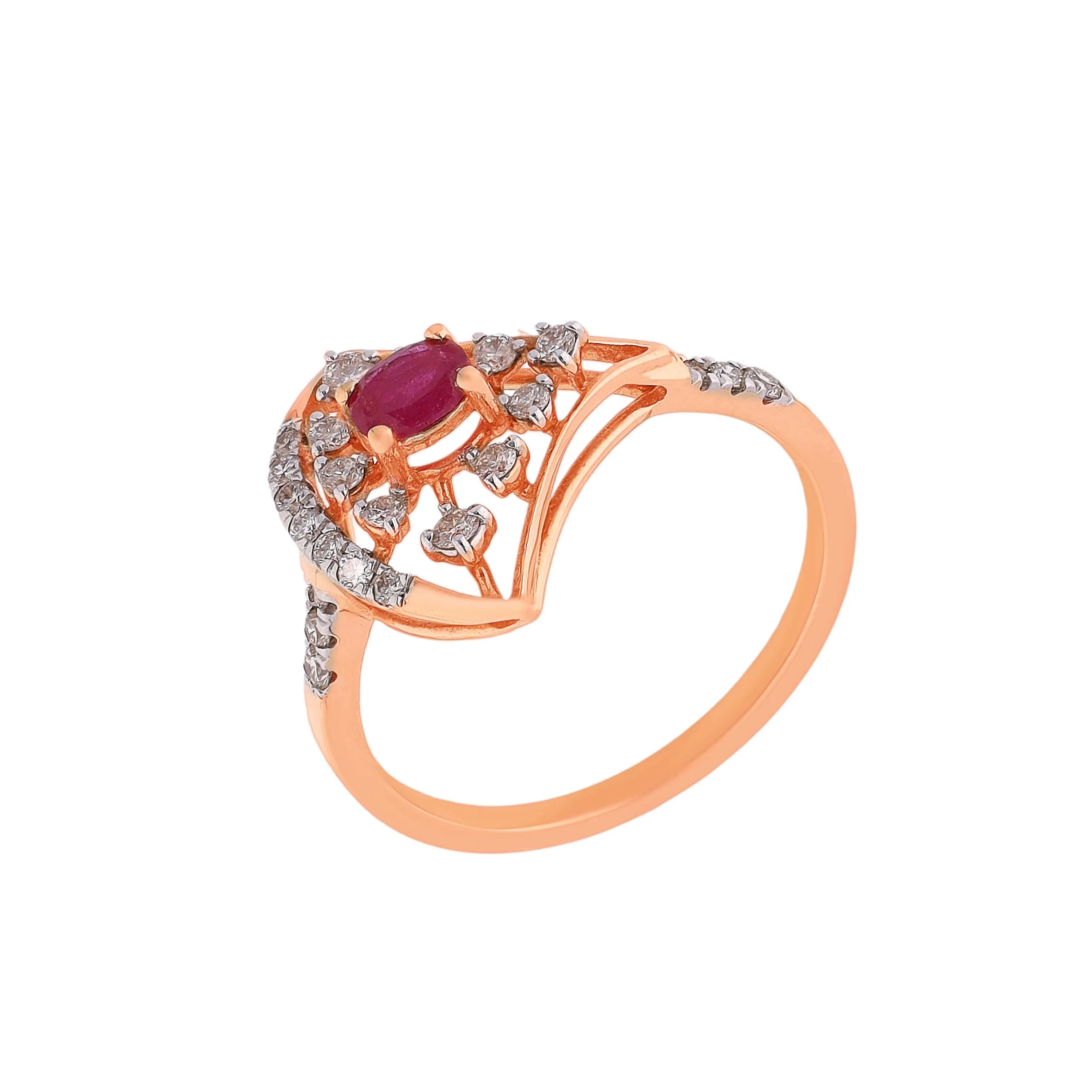 Charmingly Detailed And Diamond Studded 18KT Rose Gold Ring