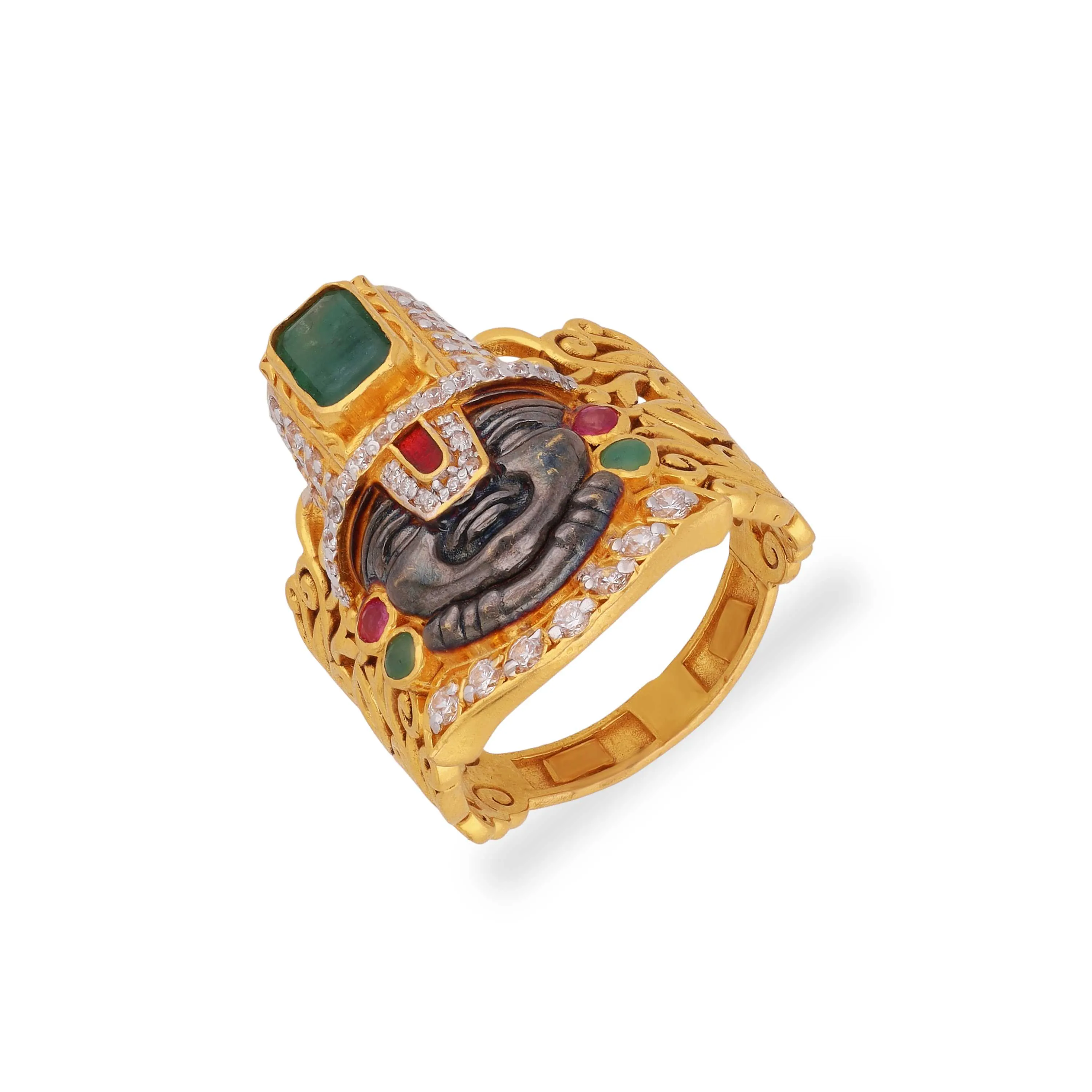 Divinely Detailed And Studded Lord Balaji 22KT Gold Ring For Men