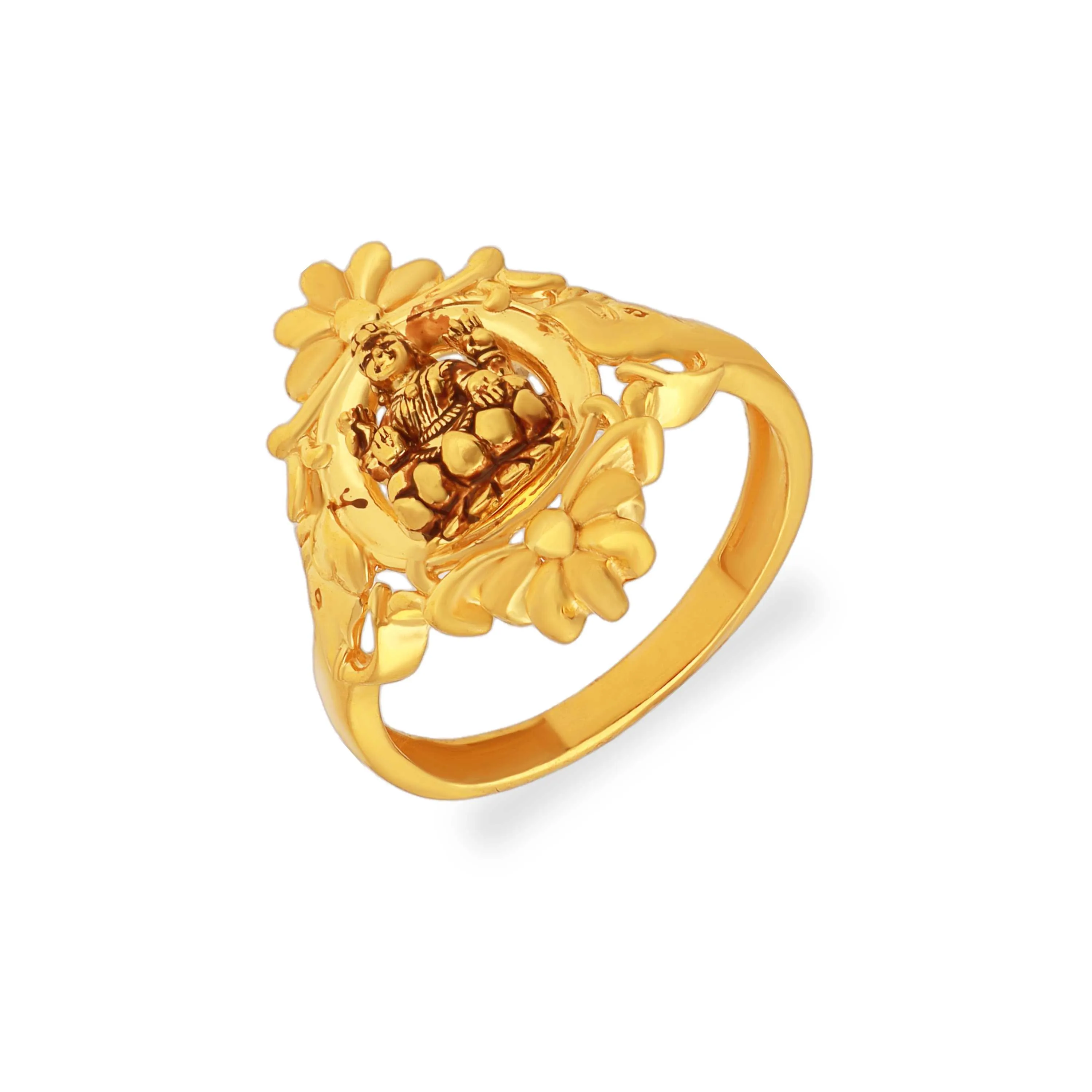 Premium Matte Finished And Detailed Lakshmi Devi 22KT Gold Ring For Women