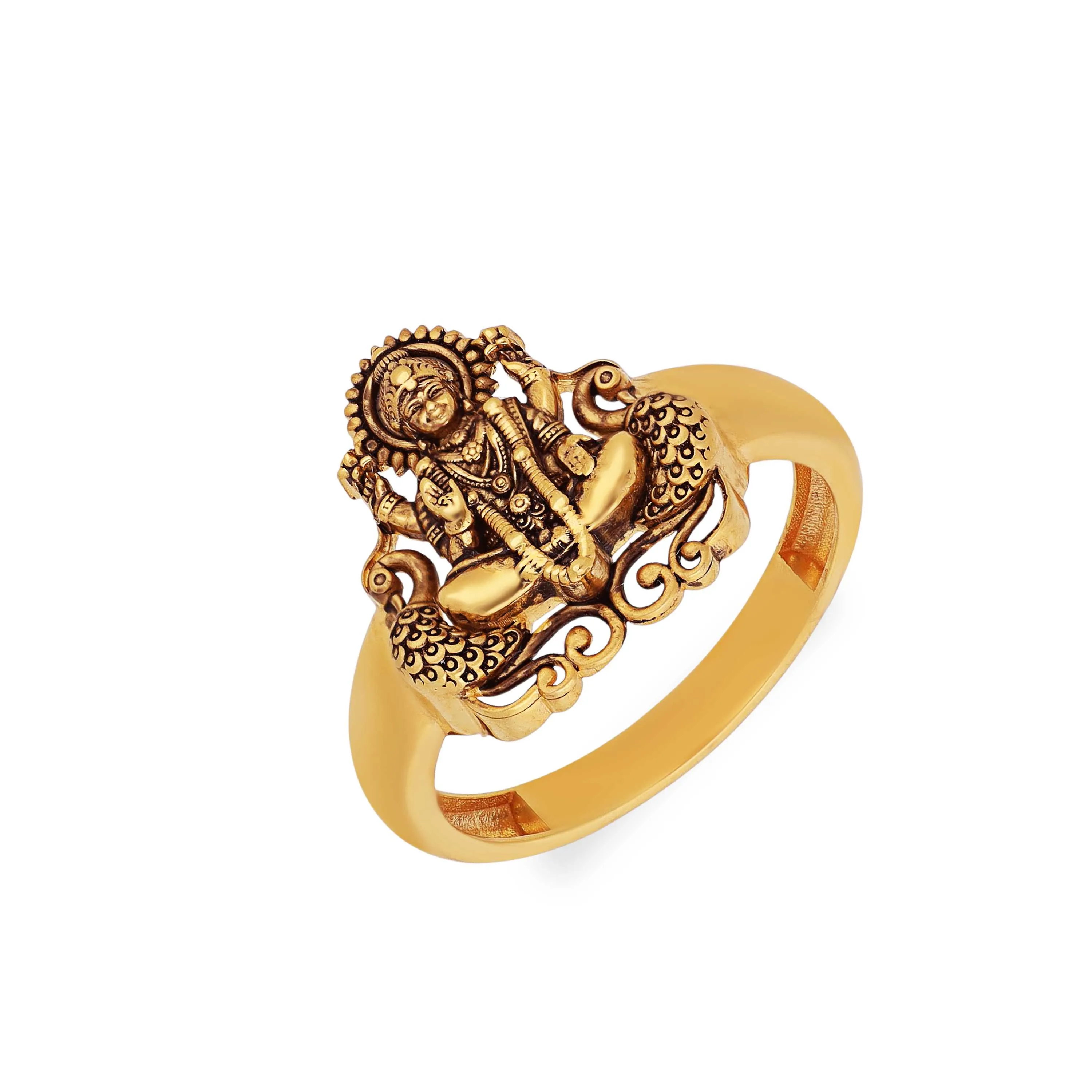 Antique Finished And Detailed 22KT Gold Lakshmi Devi Ring