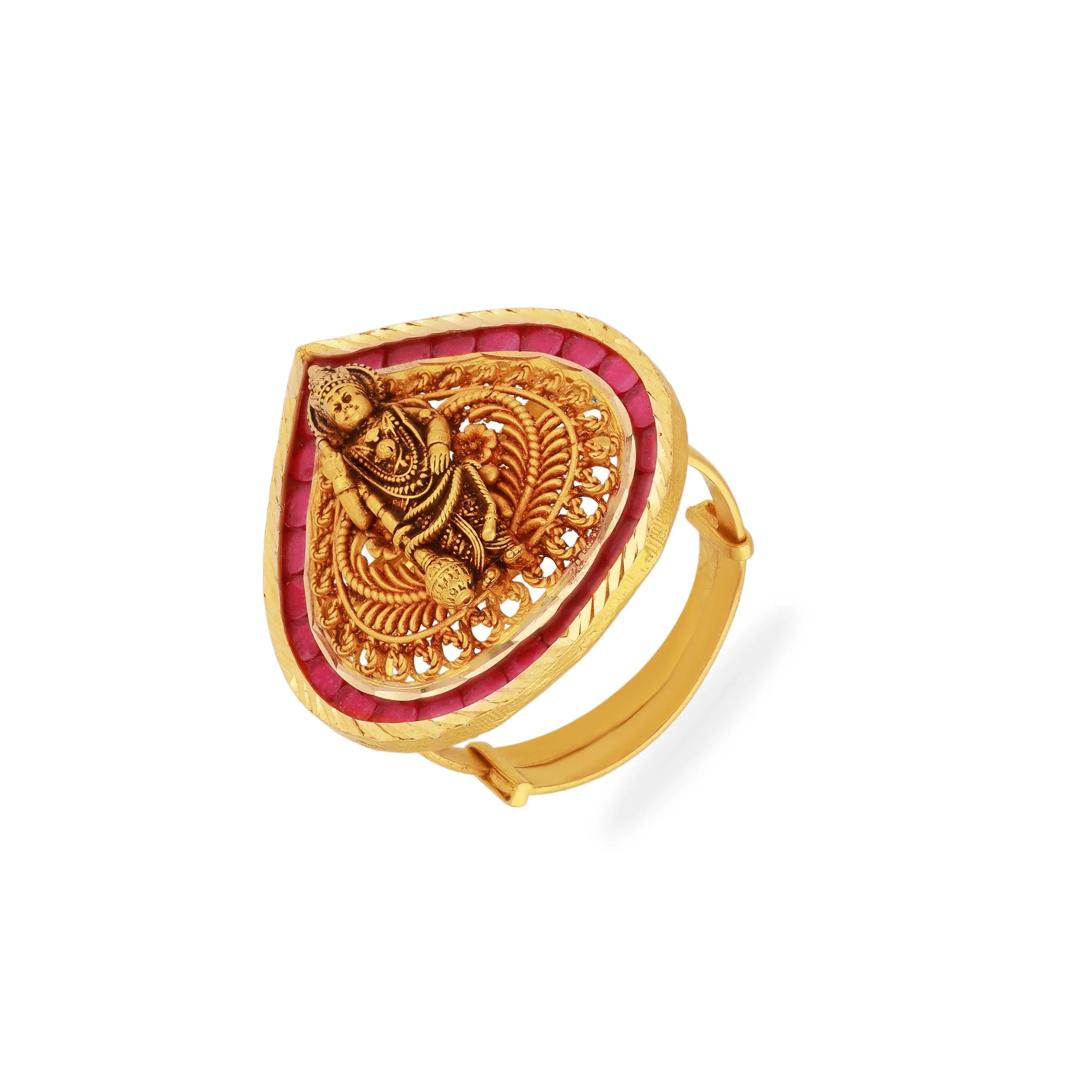 Divinely Detailed And Antique Finished 22KT Gold Udupi Krishna Ring