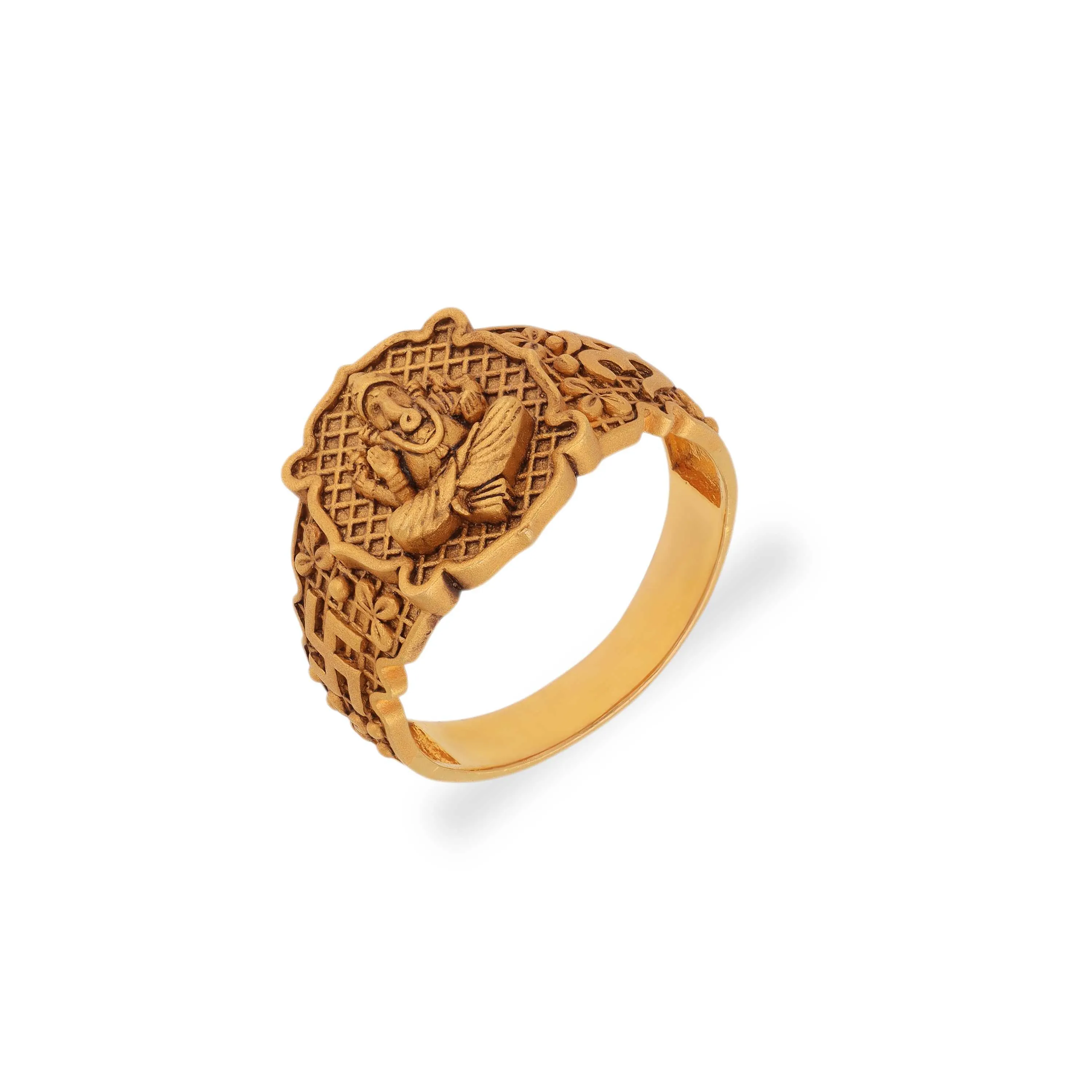 Divinely Detailed And Antique Finished 22KT Gold Ganesha Ring