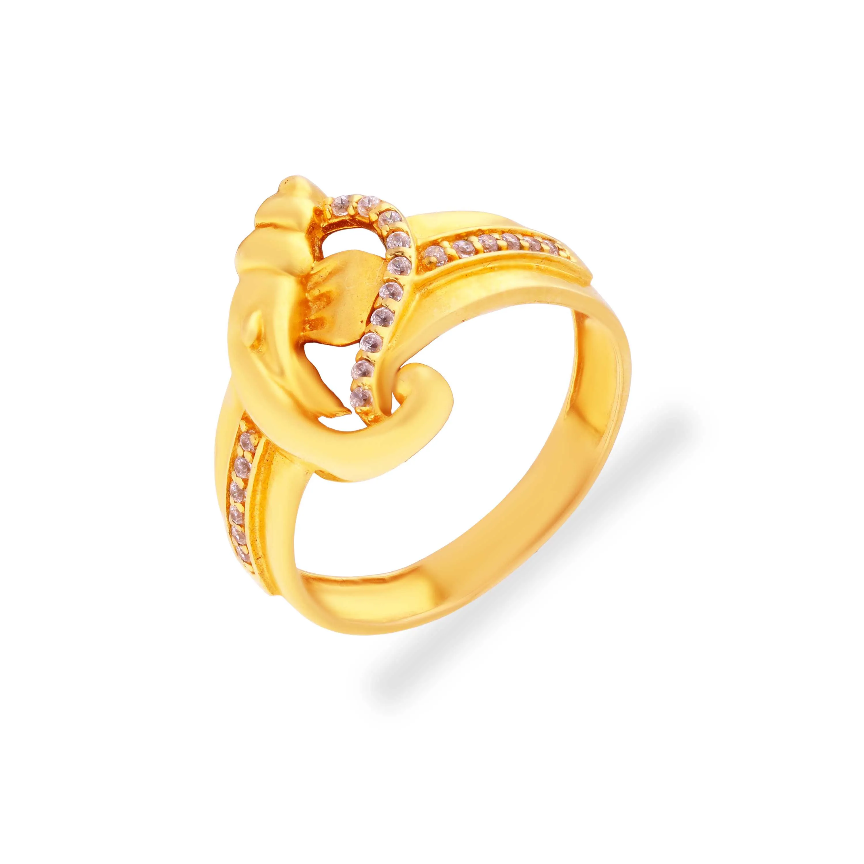 Matte Finished And Studded 22KT Gold Ganesha Ring