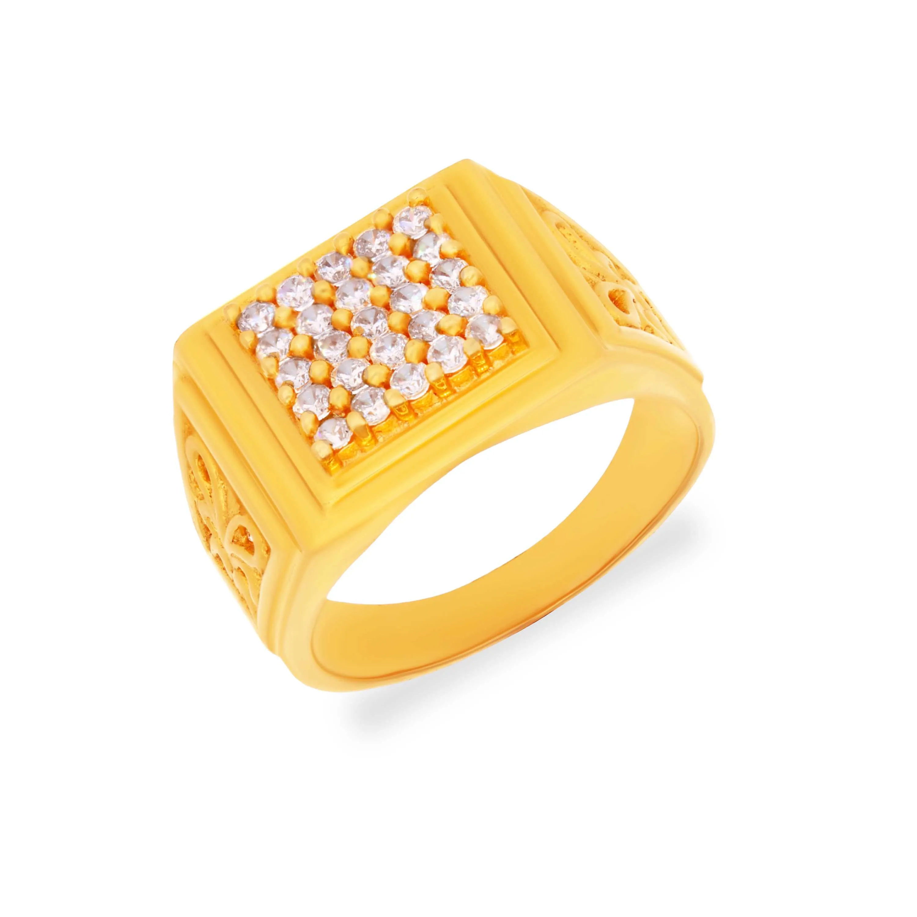 Charming Matte Finished And Studded 22KT Gold Ring For Men