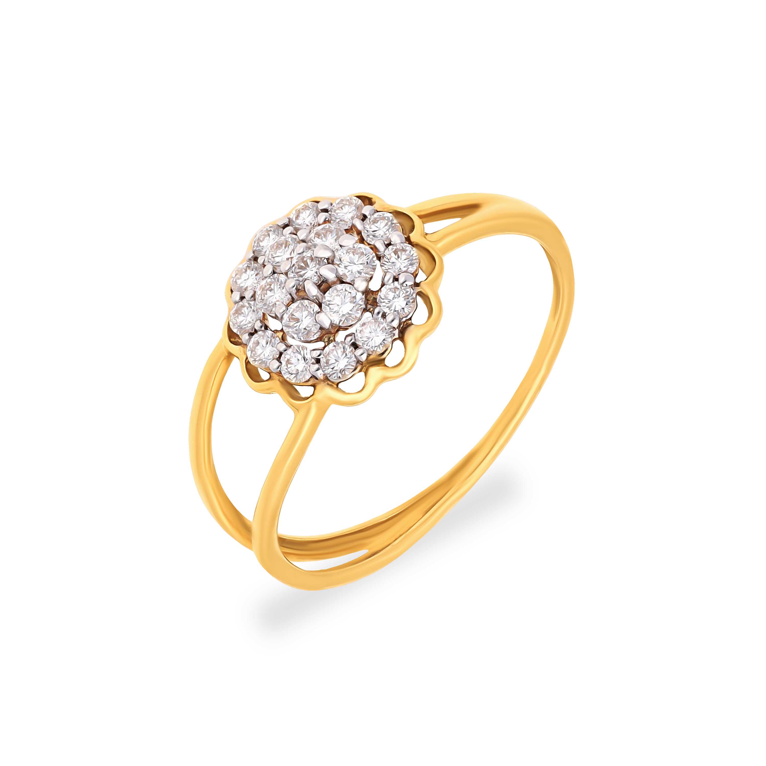 Fancy Floral Pattern Diamond Studded 18KT Yellow Gold Ring