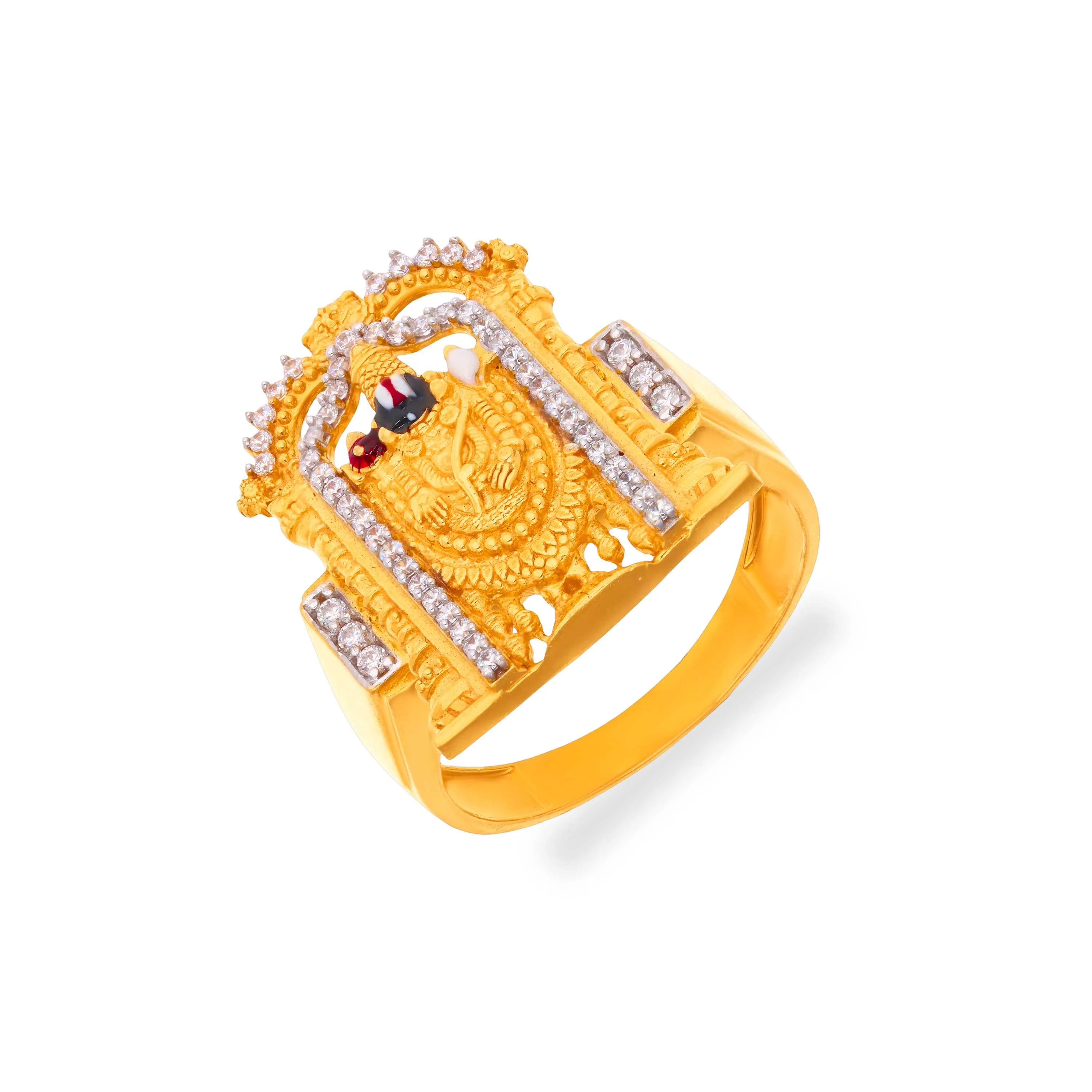 Classic Enamel Worked And Detailed 22KT Gold Balaji Ring For Men