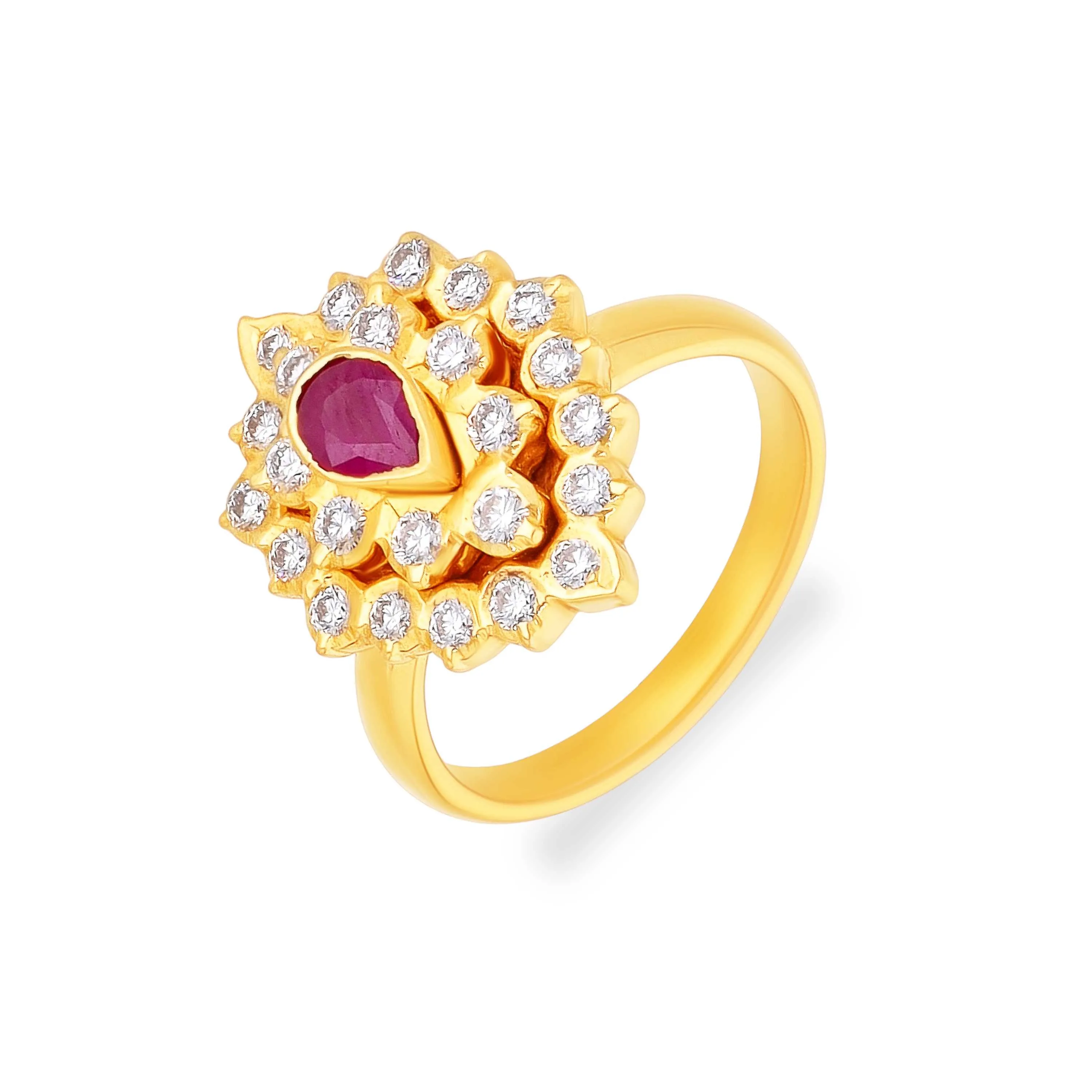 Glamorously Detailed And Diamond Studded 22KT Gold Close Setting Ring