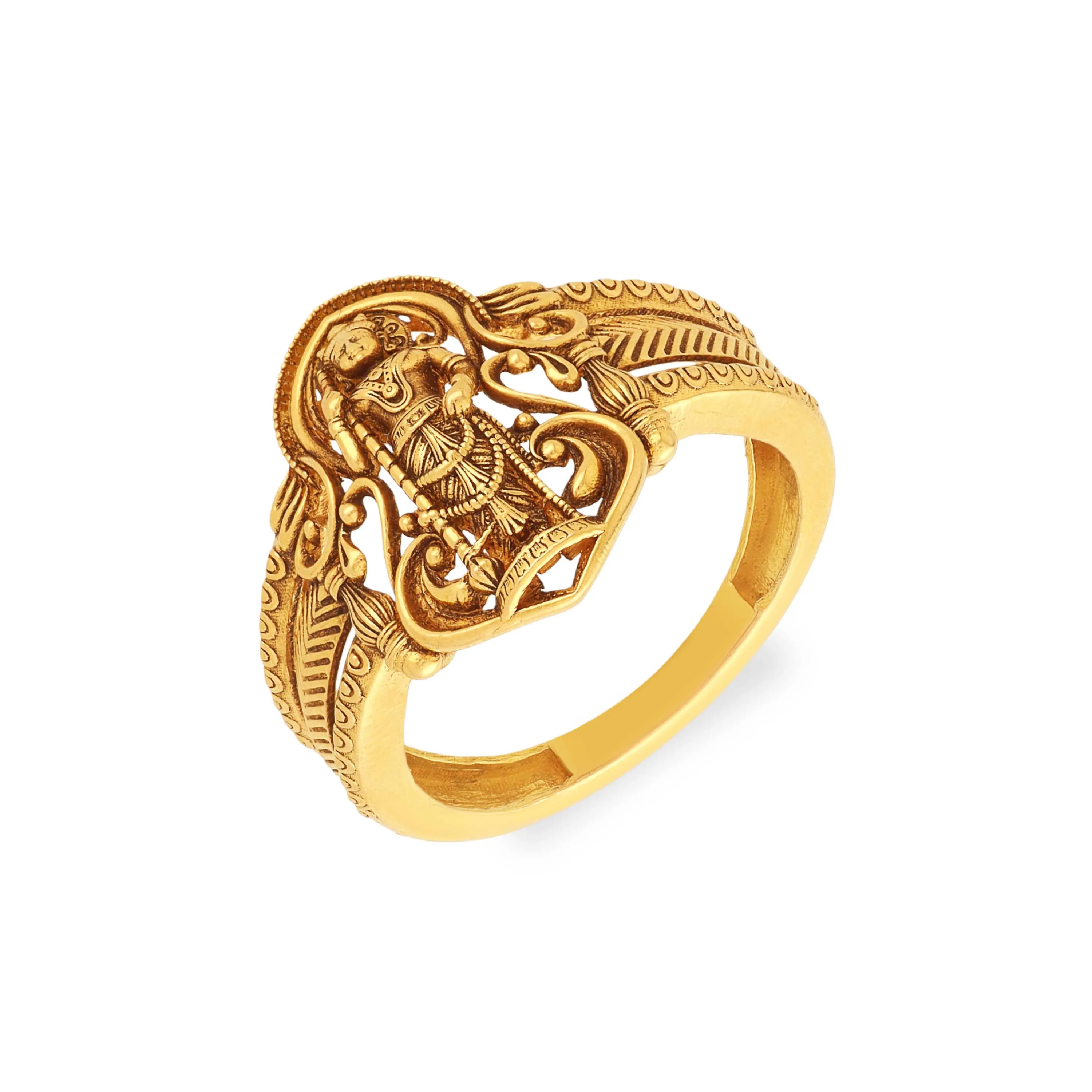 Divinely Detailed And Antique Finished 22KT Gold Udupi Krishna Ring