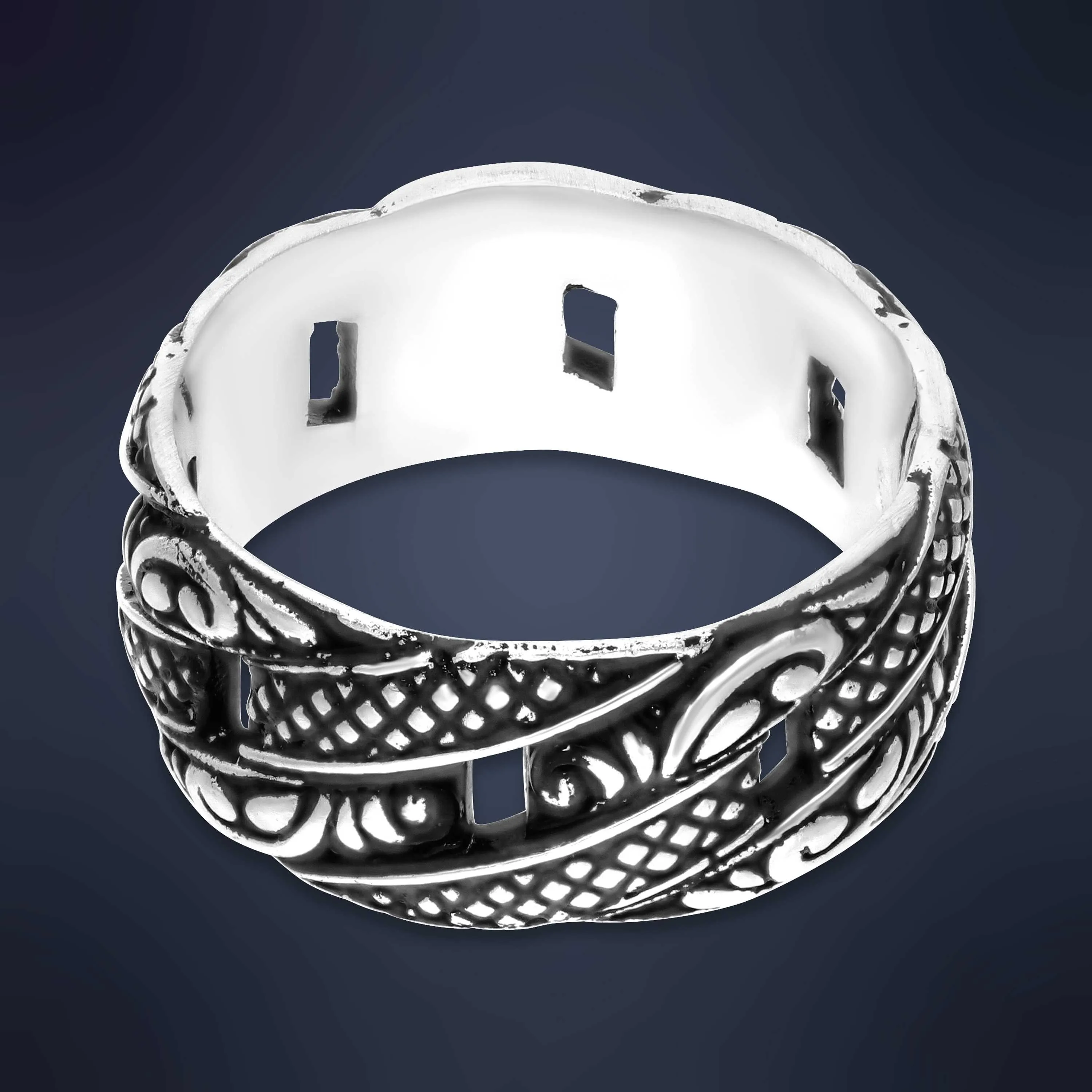 Casual Wear Band Pattern Silver Ring