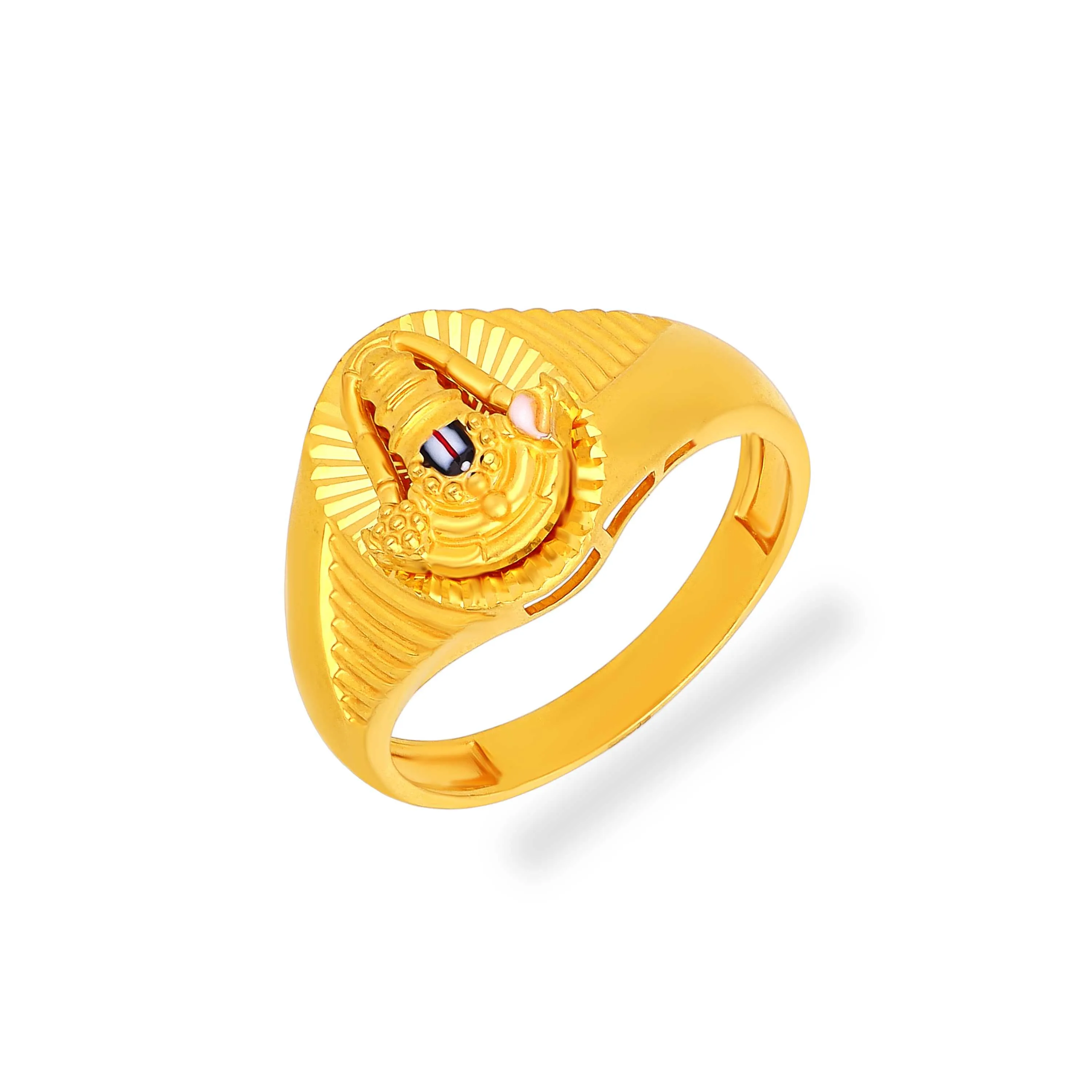 Divinely Detailed And Enamel Worked 22KT Gold Balaji Ring For Men