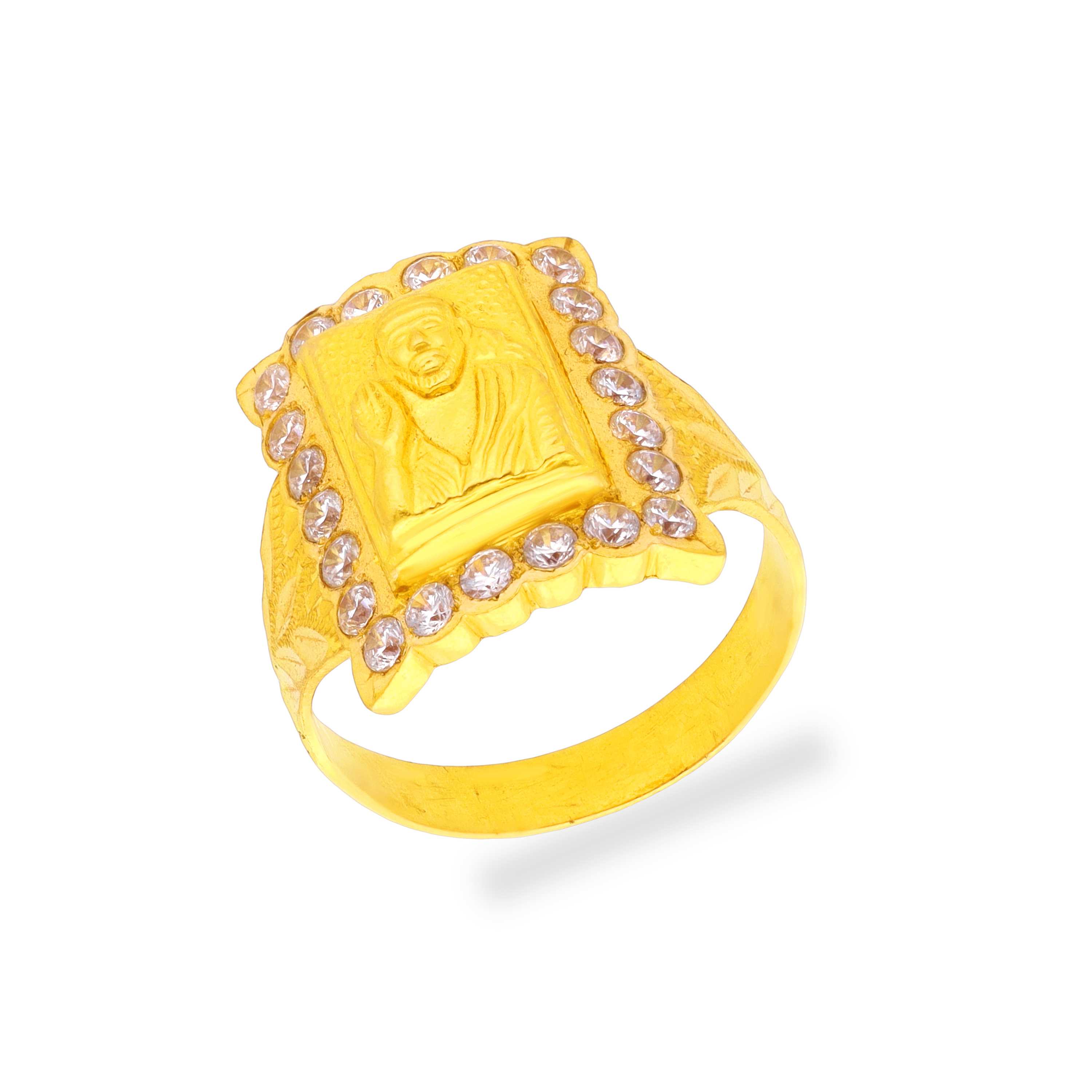 One Of Its Kind Studded Sai Baba 22KT Gold Ring For Men