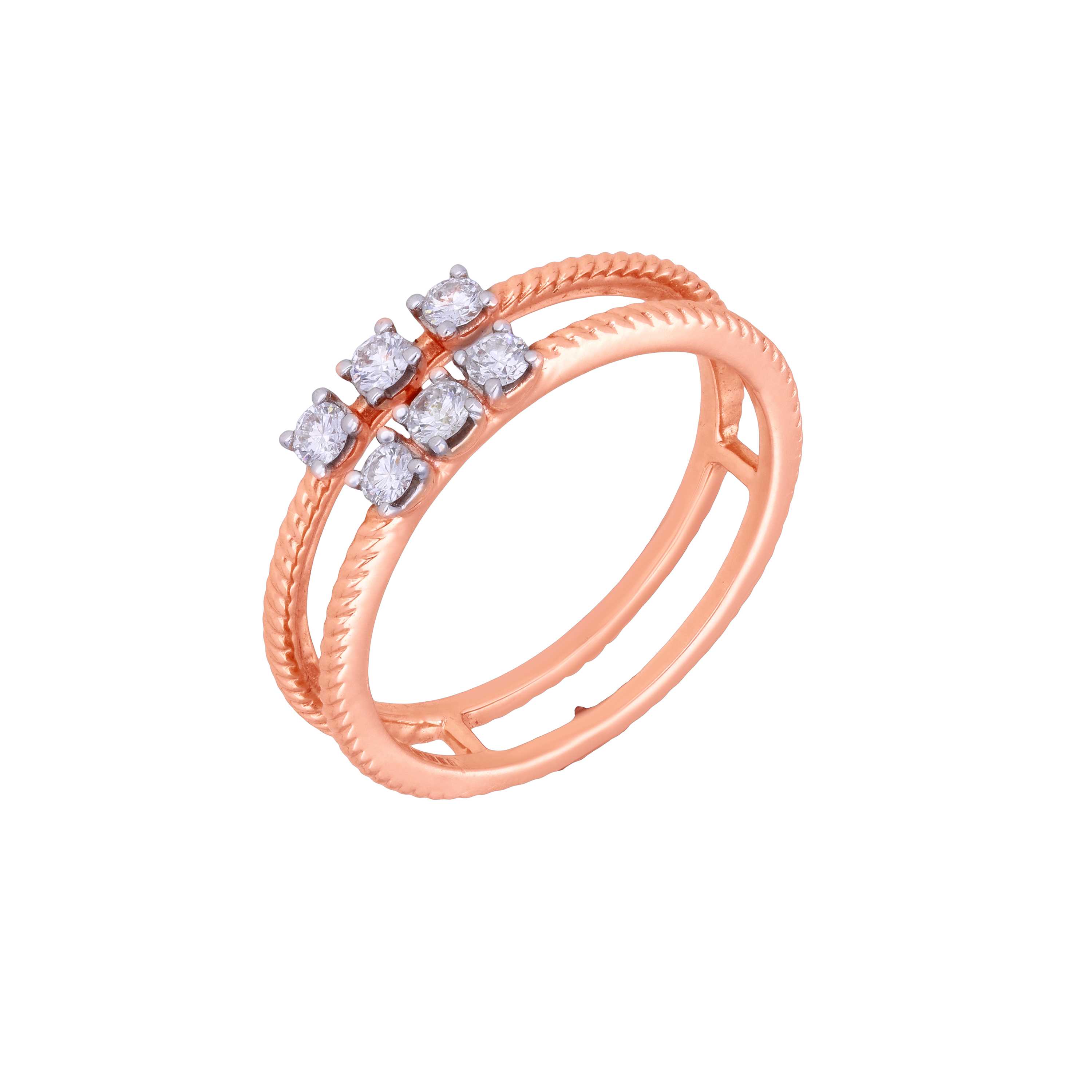 Gorgeously Detailed And Diamond Studded 18KT Rose Gold Ring For Women