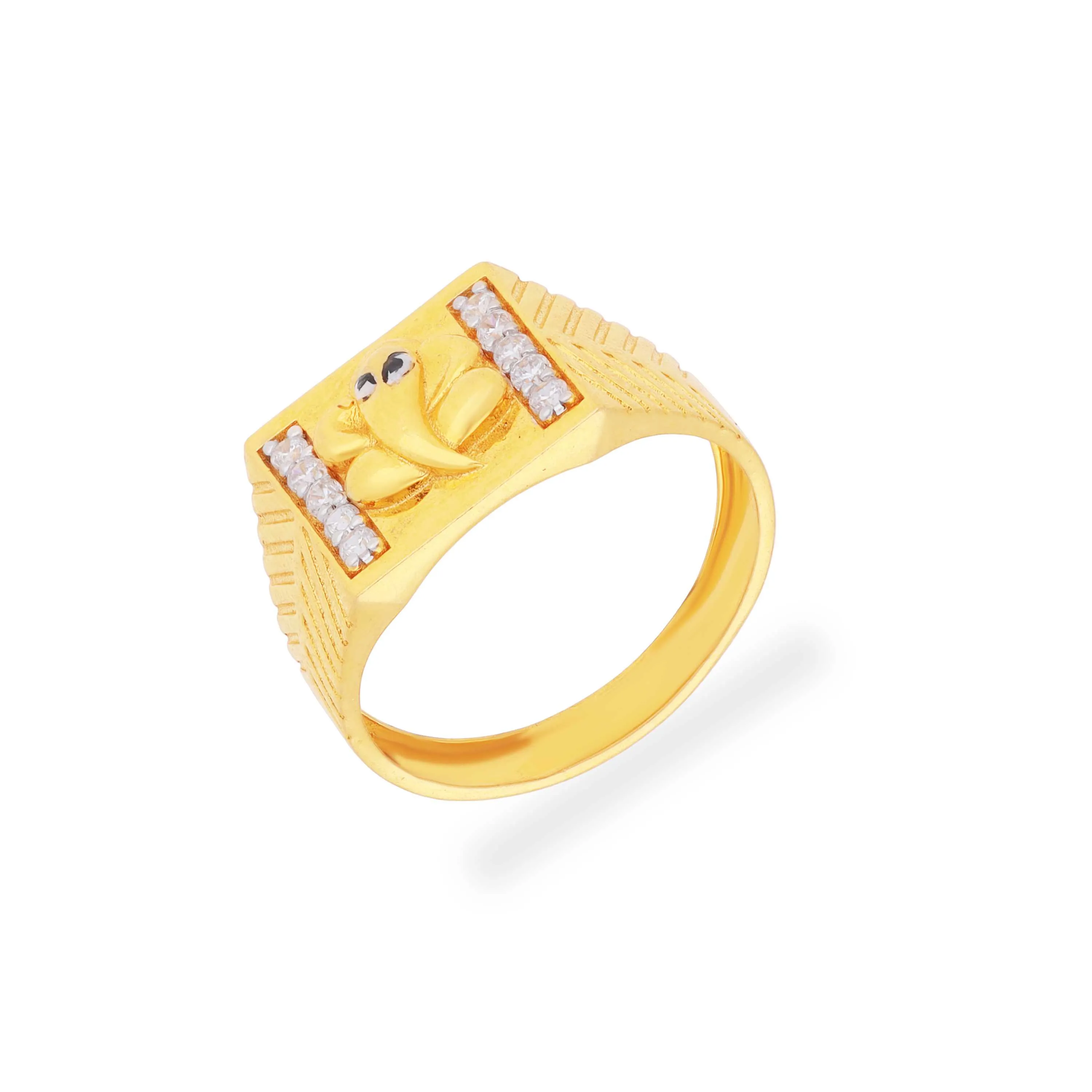 Divinely Detailed And Studded Lord Ganesha 22KT Gold Ring For Men