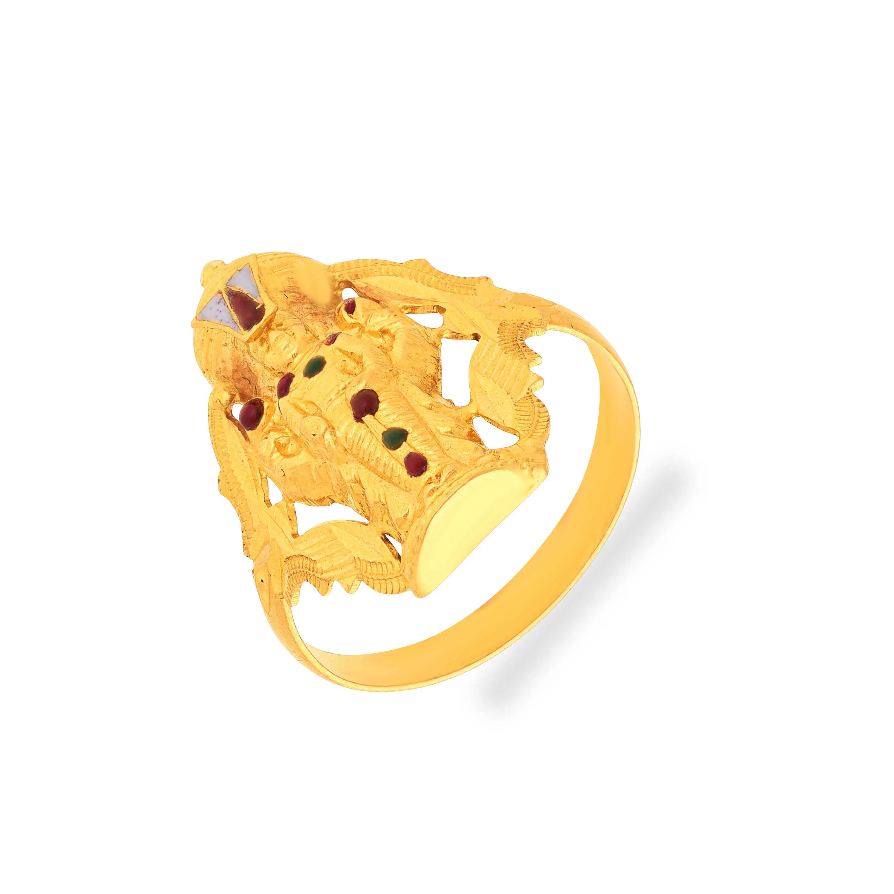 Classic Enamel Worked And Detailed 22KT Gold Govindaraja Swamy Ring