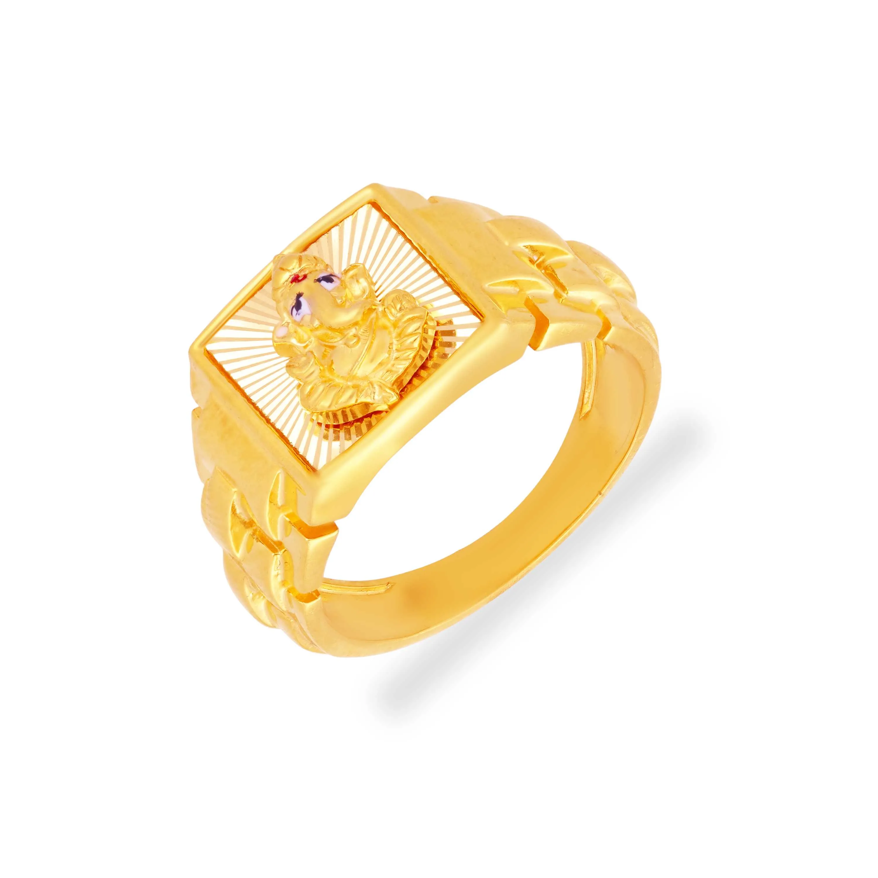 Classic Enamel Worked And Detailed 22KT Gold Ganesha Ring
