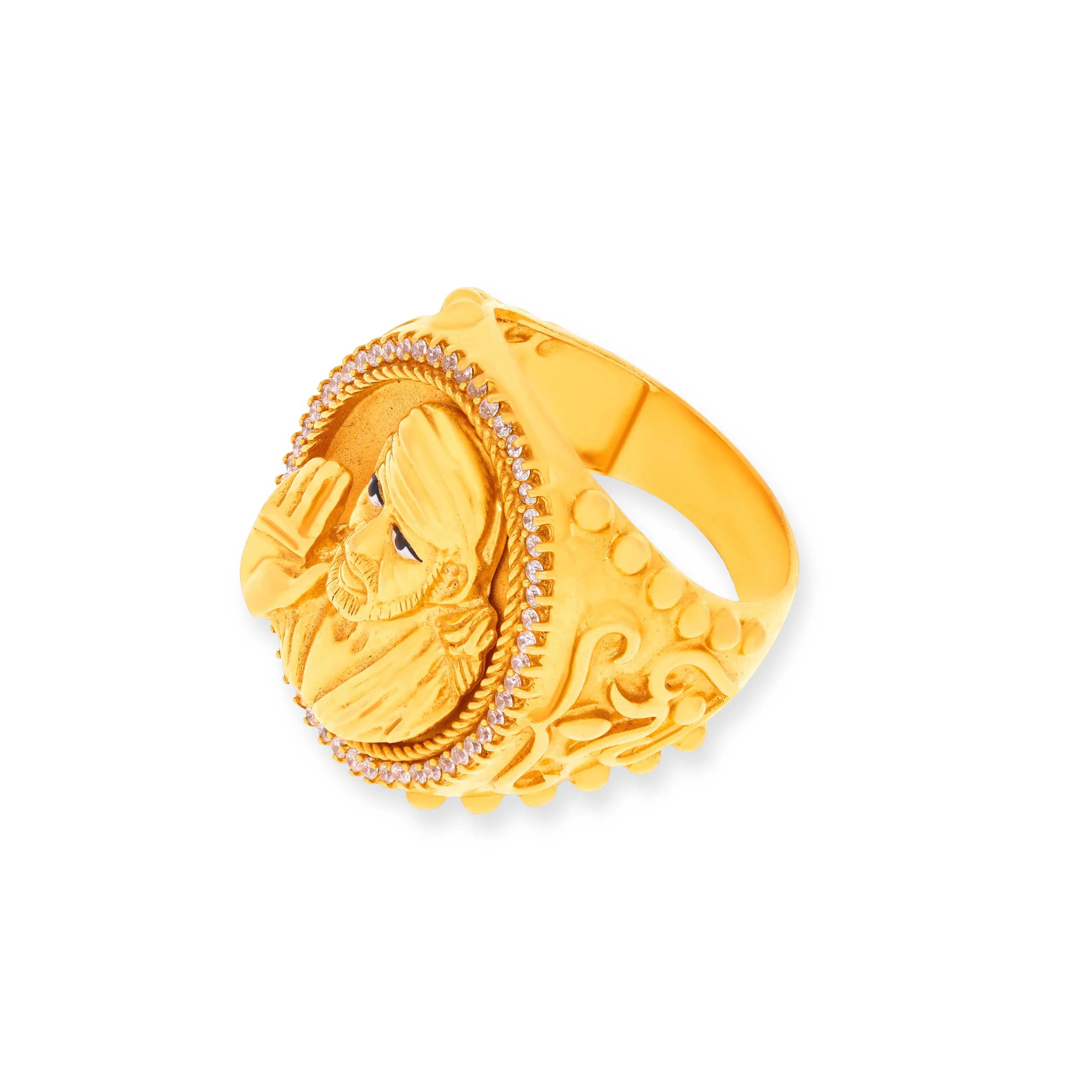 Premium Matte Finished And Studded Sai Baba 22KT Gold Ring For Men