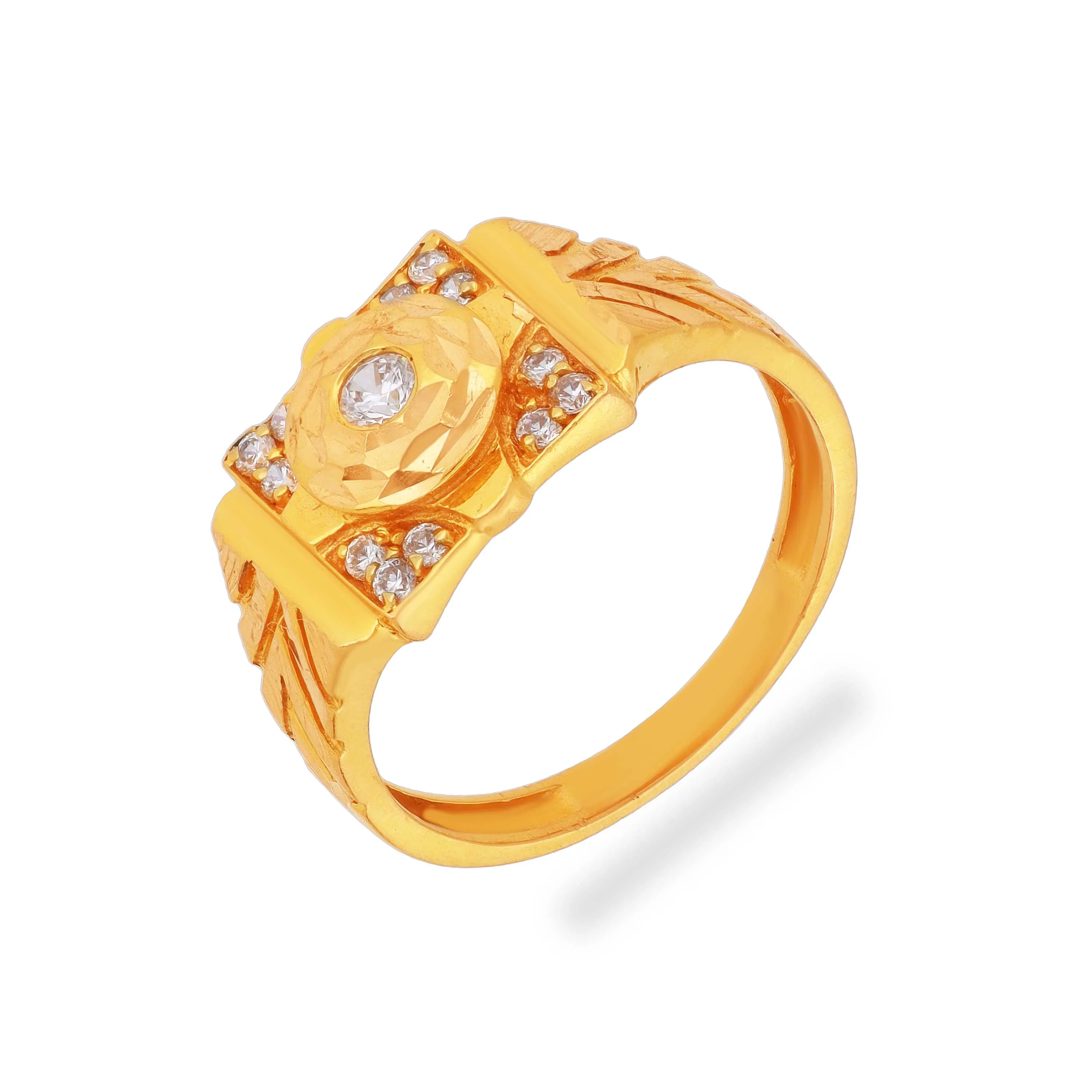 Studded And Detailed 22KT Gold Ring For Men