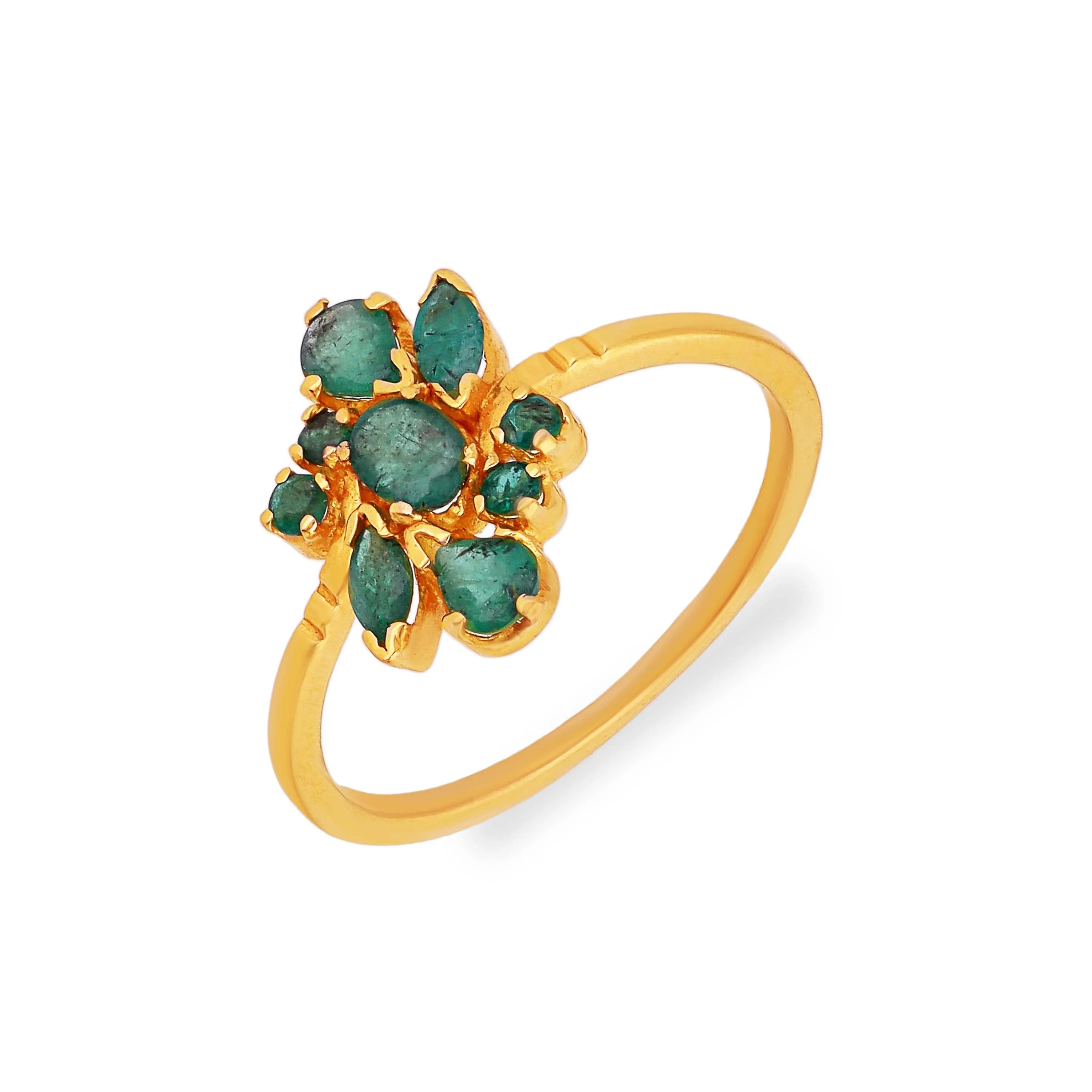 Finely Detailed Emerald And Crafted 22KT Gold Ring For Women