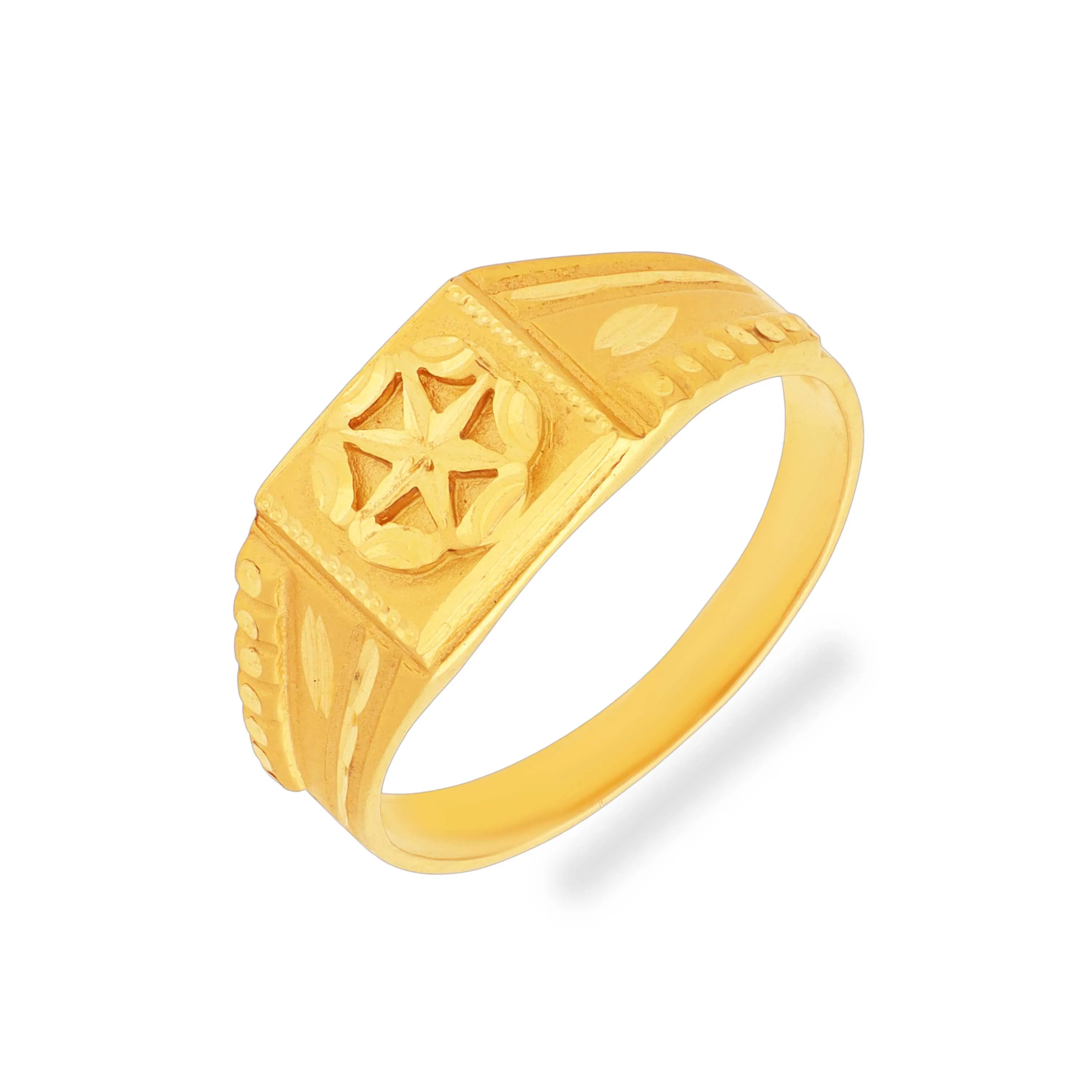 Matte Finished And Detailed 22KT Gold Ring For Men
