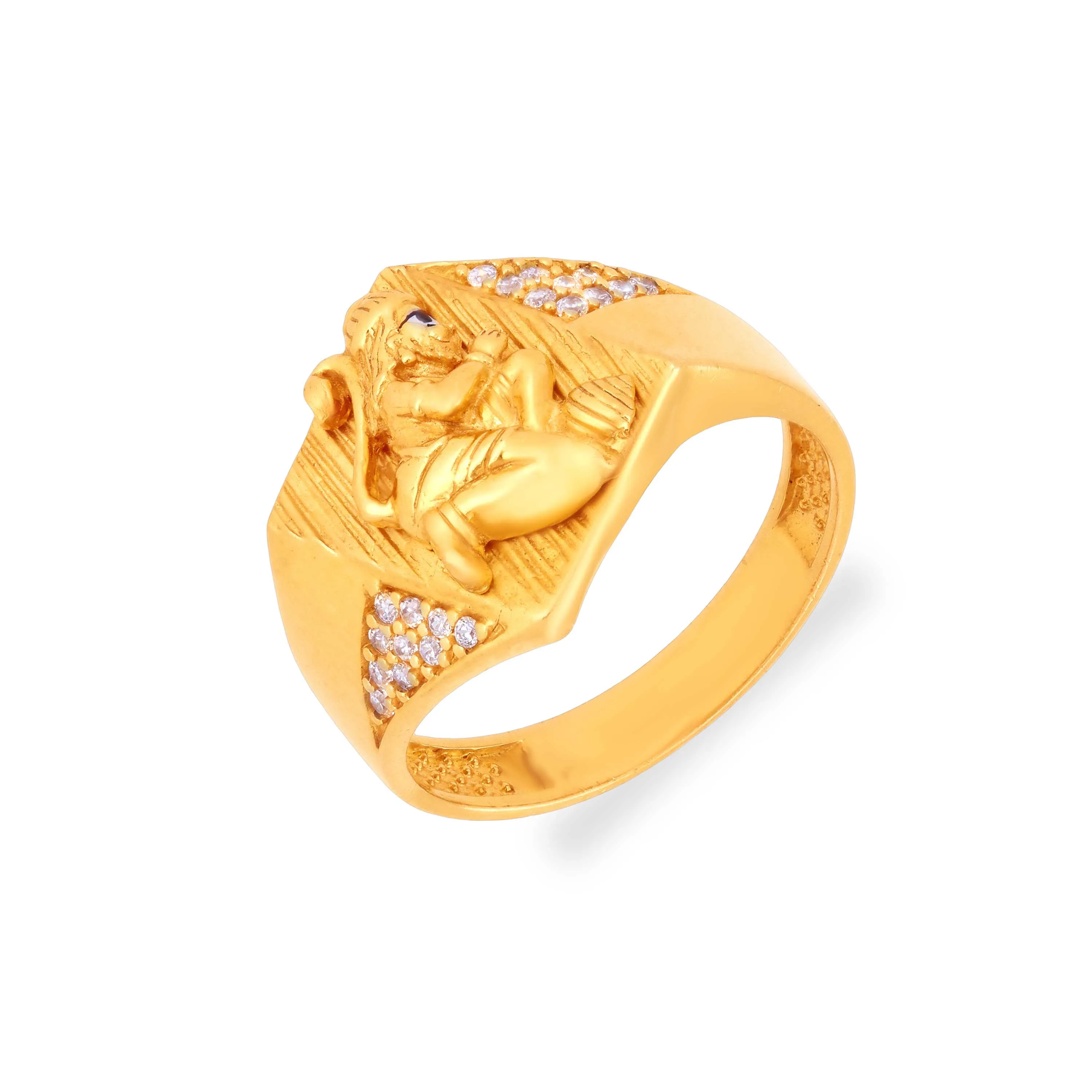 Classic Matte Finished Lord Hanuman 22KT Gold Ring For Men