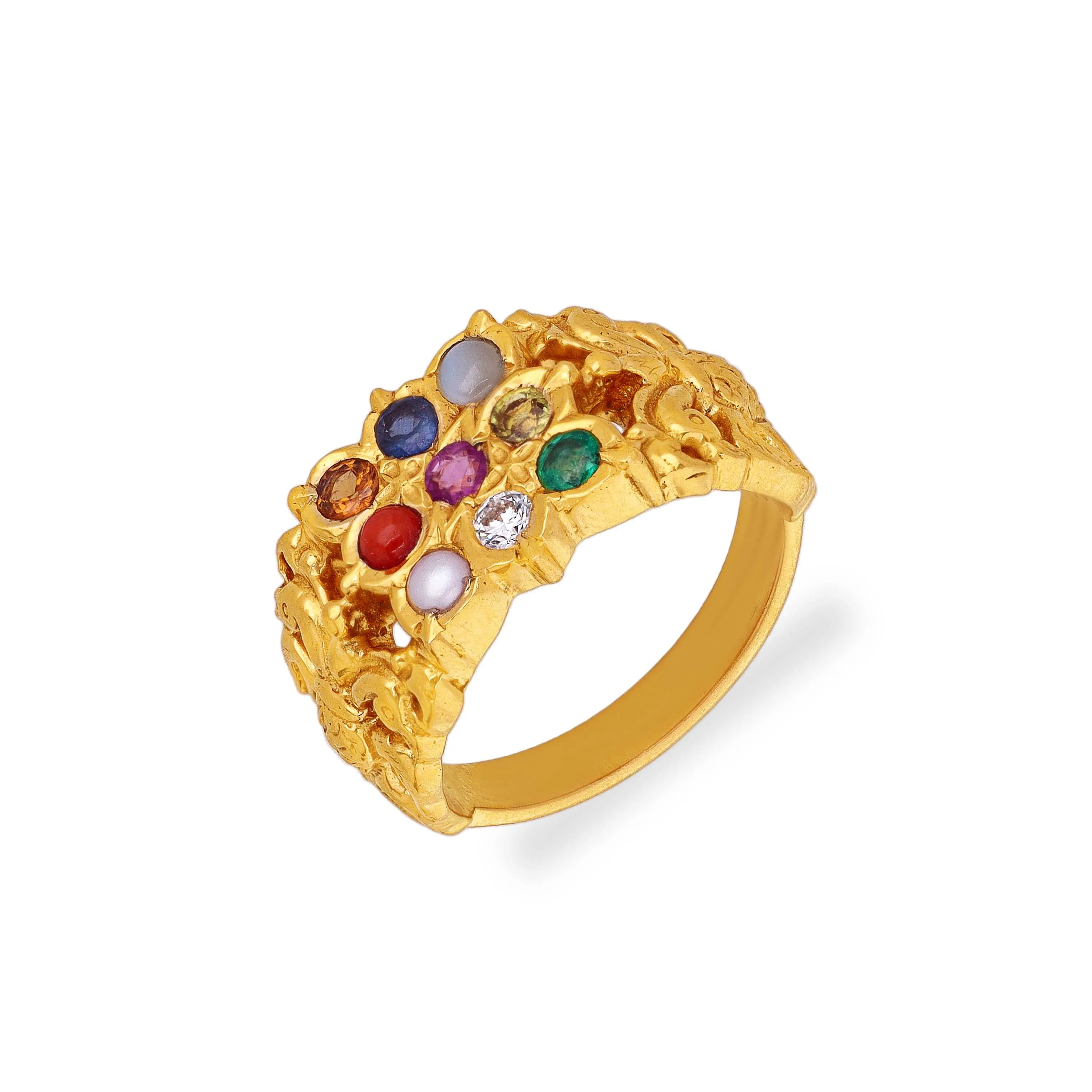 Traditionally Crafted And Navaratna Studded 22KT Gold Ring